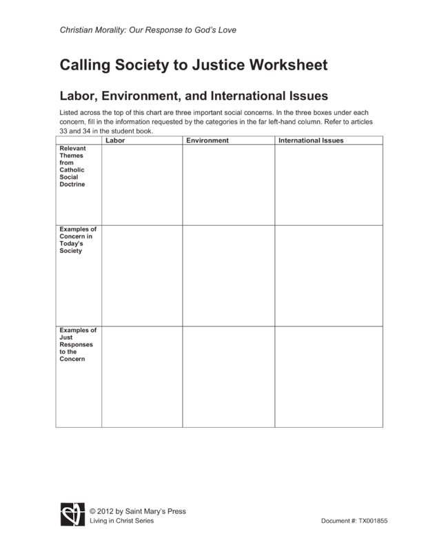 Calling Society to Justice Worksheet | Saint Mary's Press